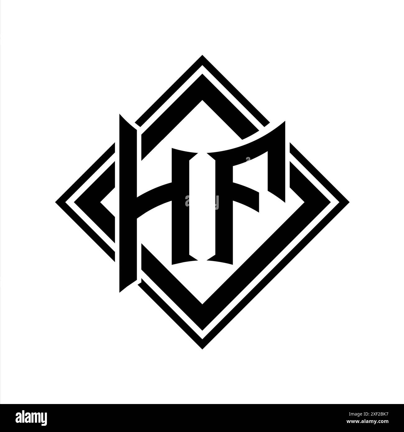 HF Letter logo with abstract shield shape with square black outline on ...