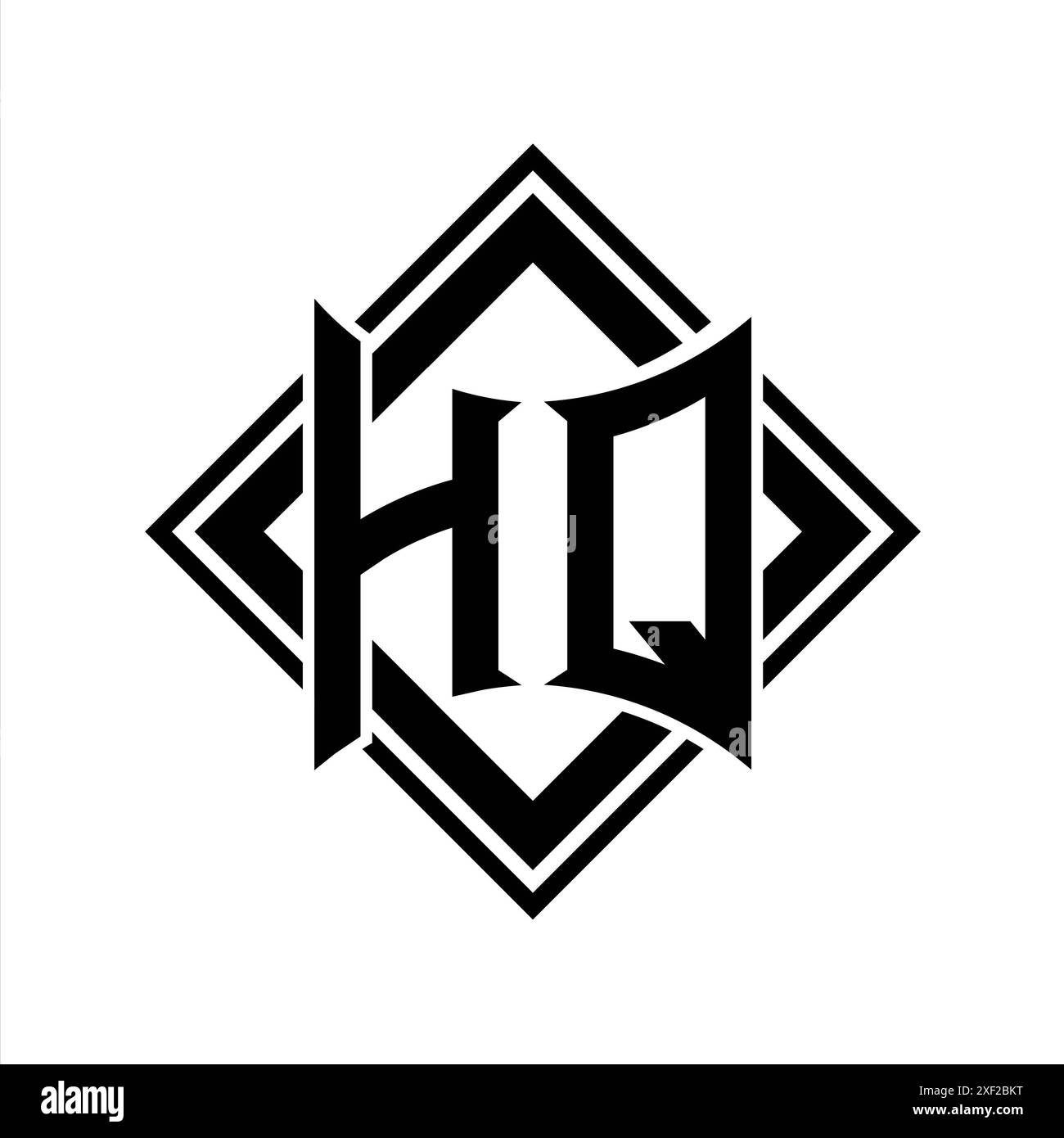 HQ Letter logo with abstract shield shape with square black outline on ...