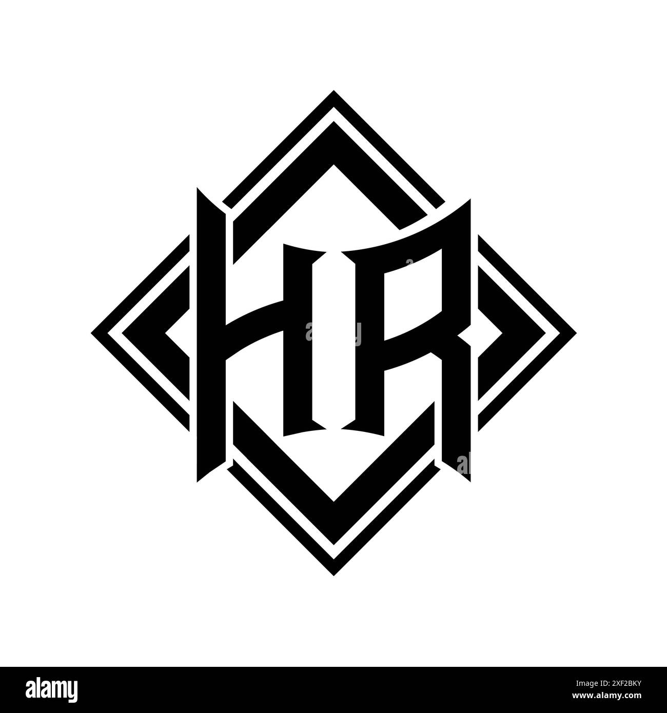 HR Letter logo with abstract shield shape with square black outline on ...
