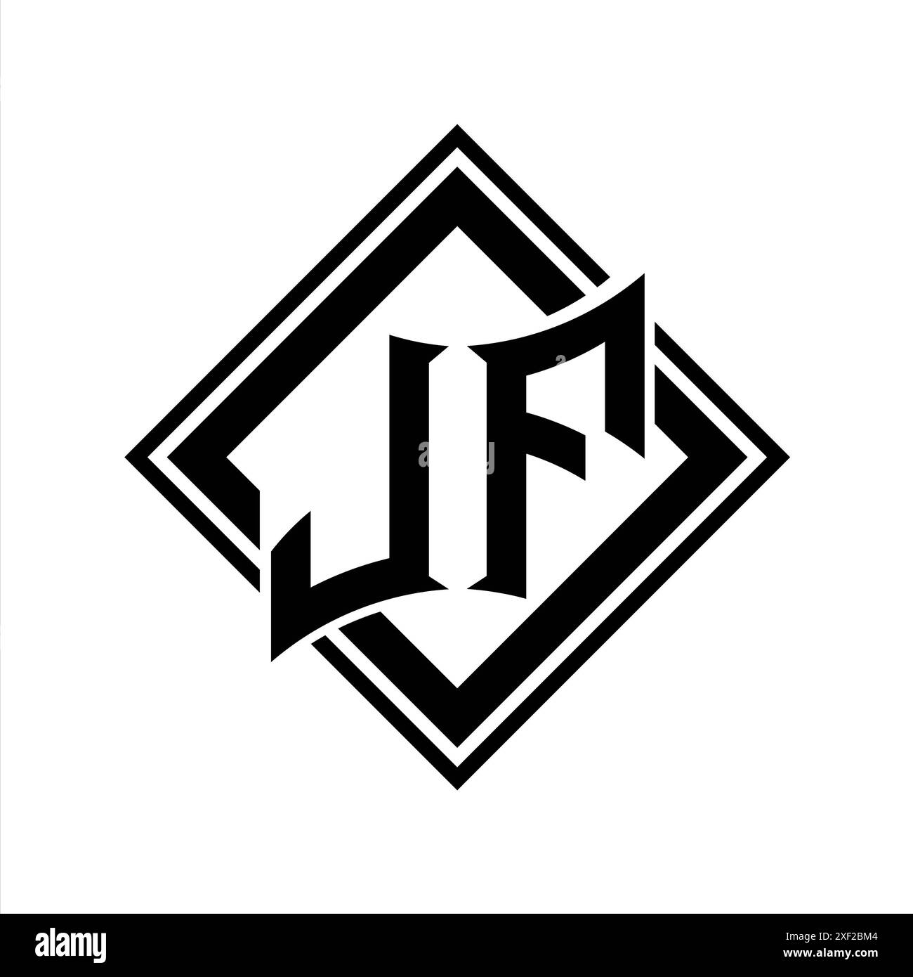 JF Letter logo with abstract shield shape with square black outline on ...