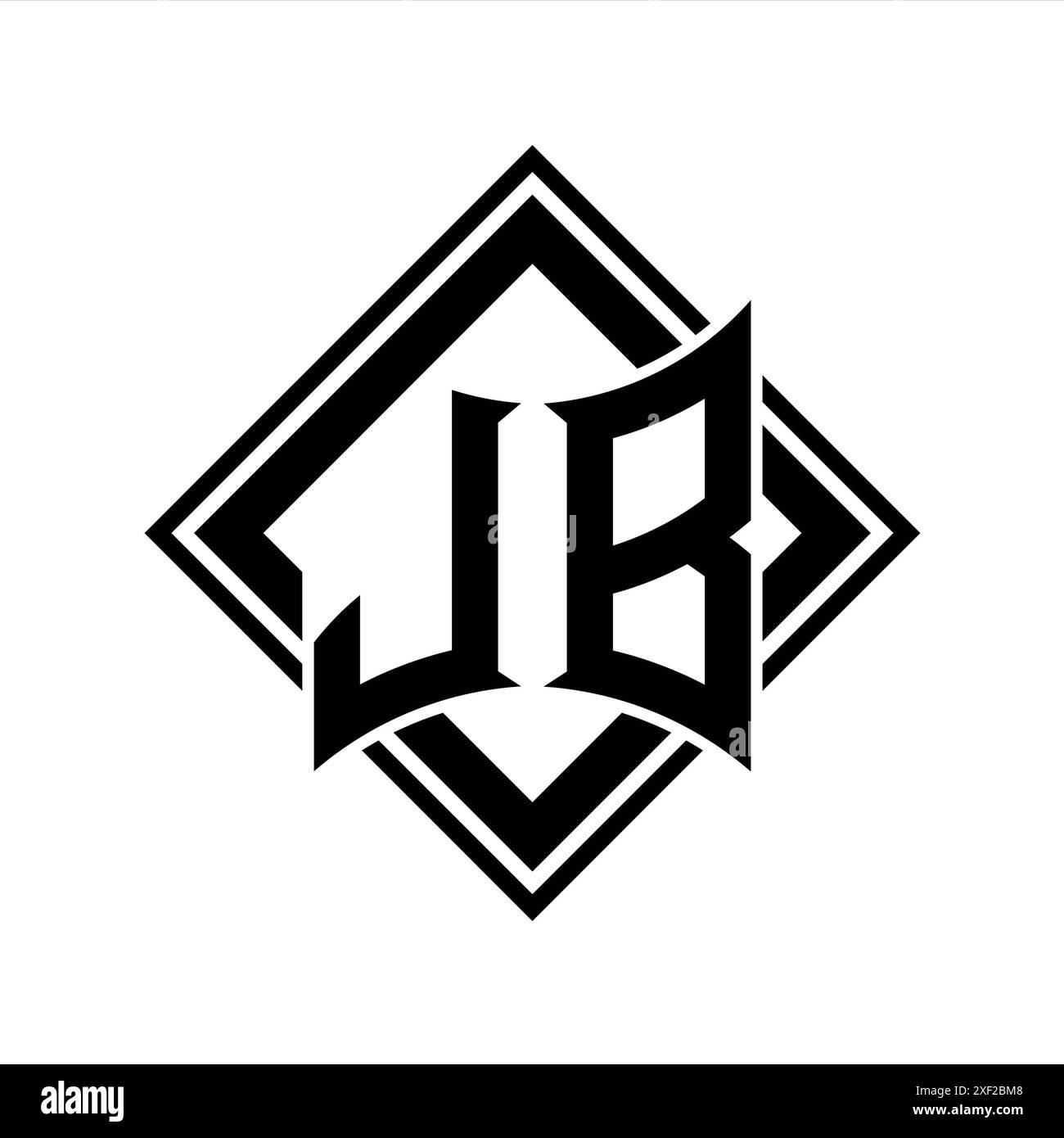 JB Letter logo with abstract shield shape with square black outline on white background template ...