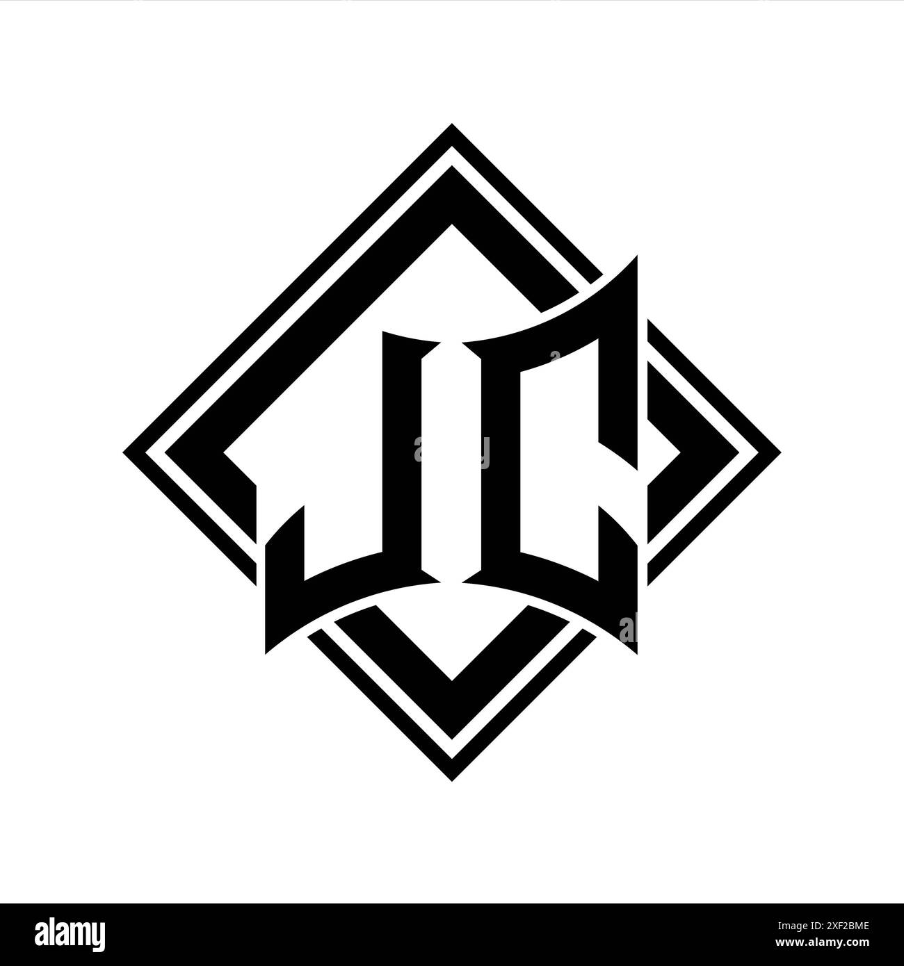 JC Letter logo with abstract shield shape with square black outline on ...