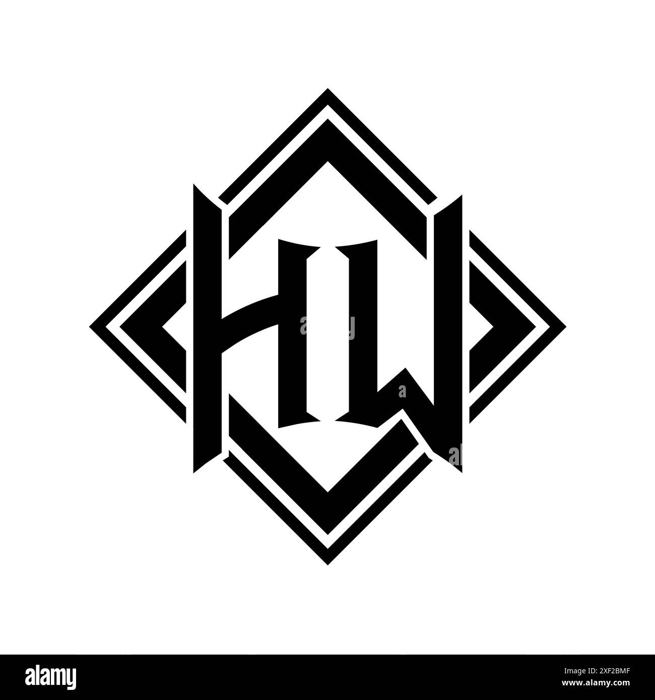 HW Letter logo with abstract shield shape with square black outline on ...