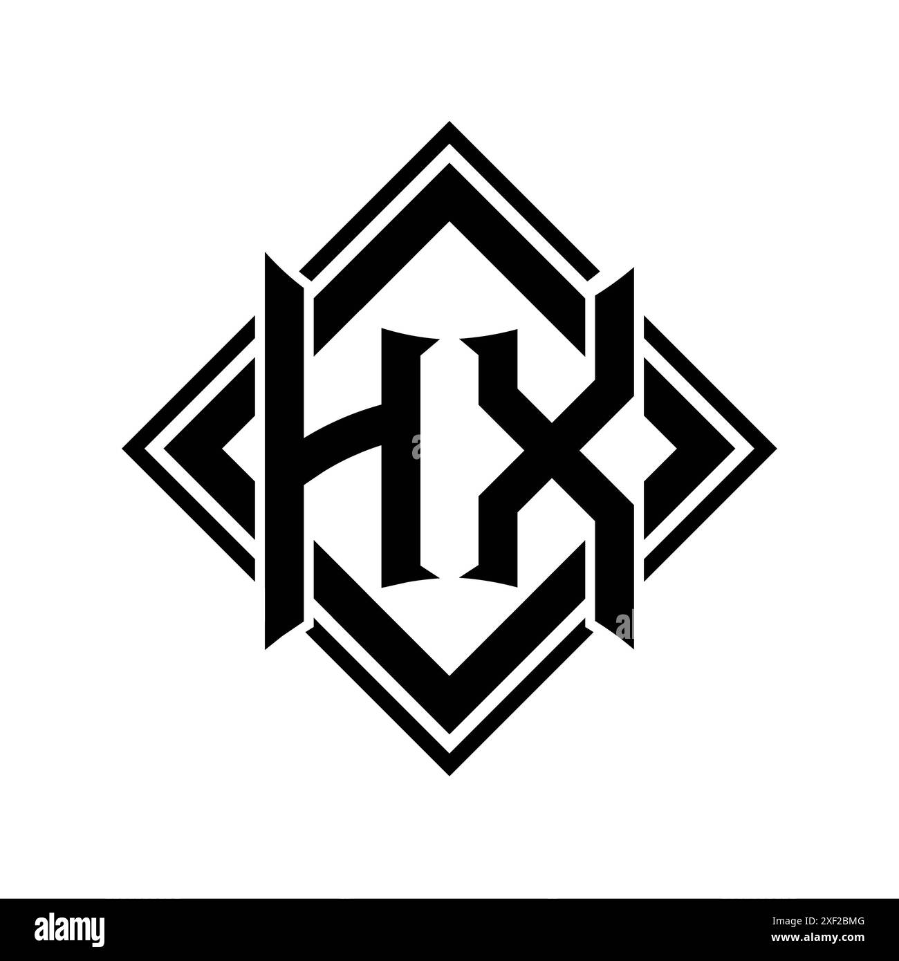 HX Letter logo with abstract shield shape with square black outline on ...