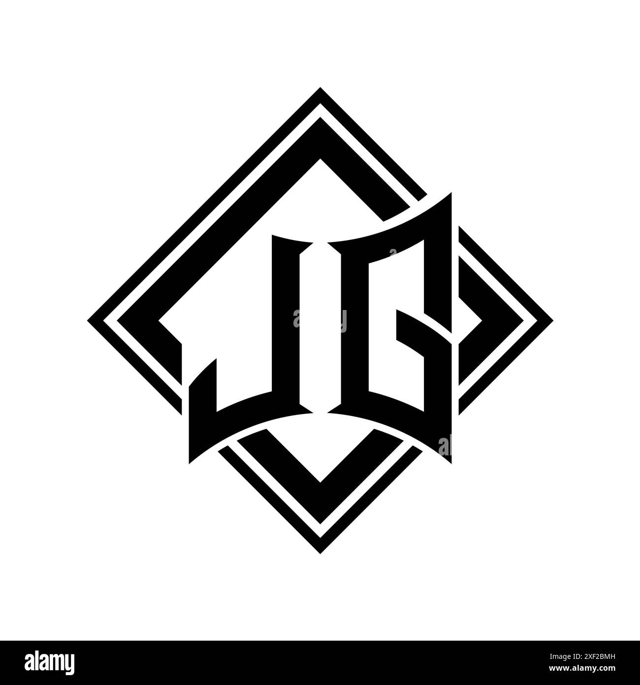 JG Letter logo with abstract shield shape with square black outline on ...