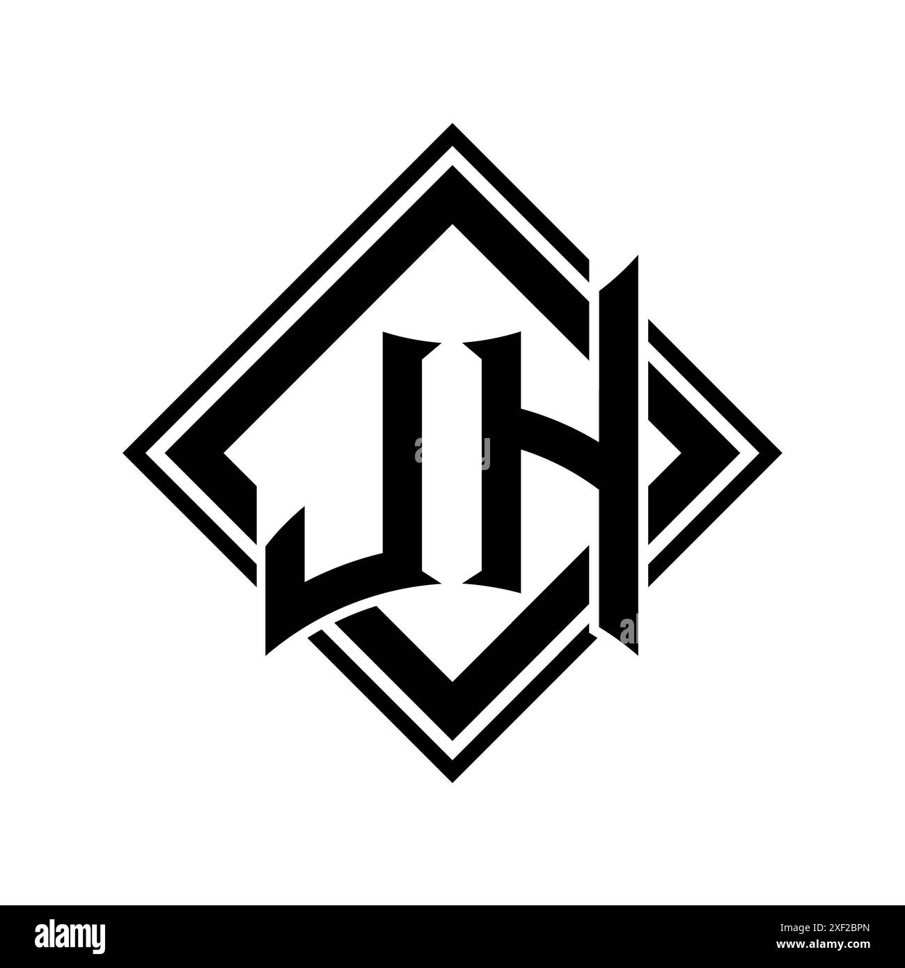 JH Letter logo with abstract shield shape with square black outline on ...