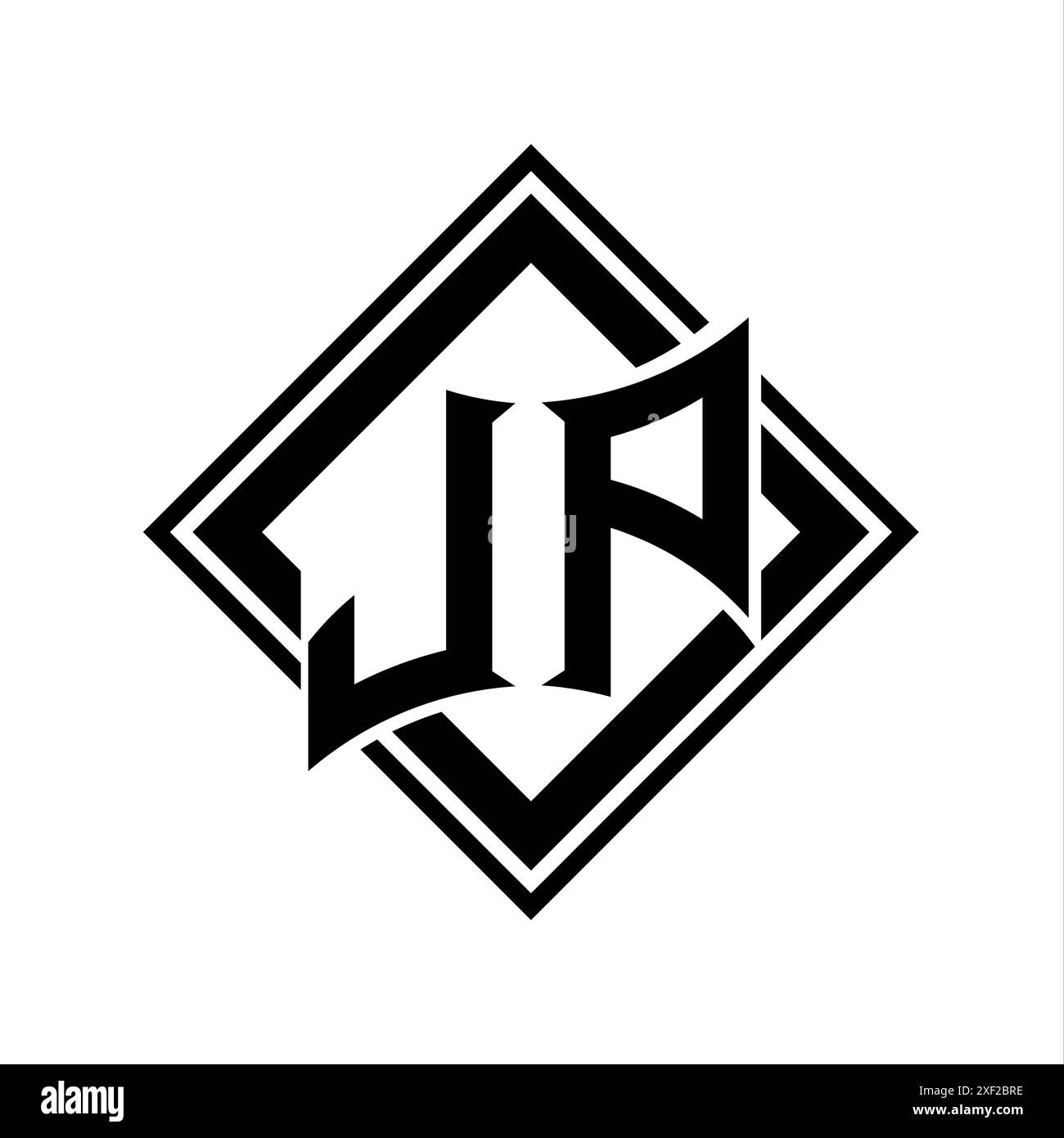 JP Letter logo with abstract shield shape with square black outline on ...