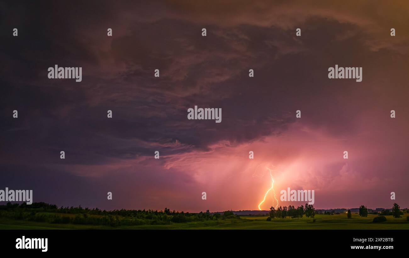 Dazzling lightning display brightening the nighttime with vibrant bolts ...