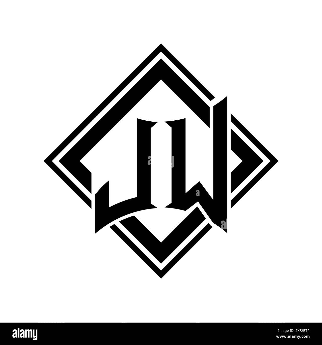 JW Letter logo with abstract shield shape with square black outline on ...