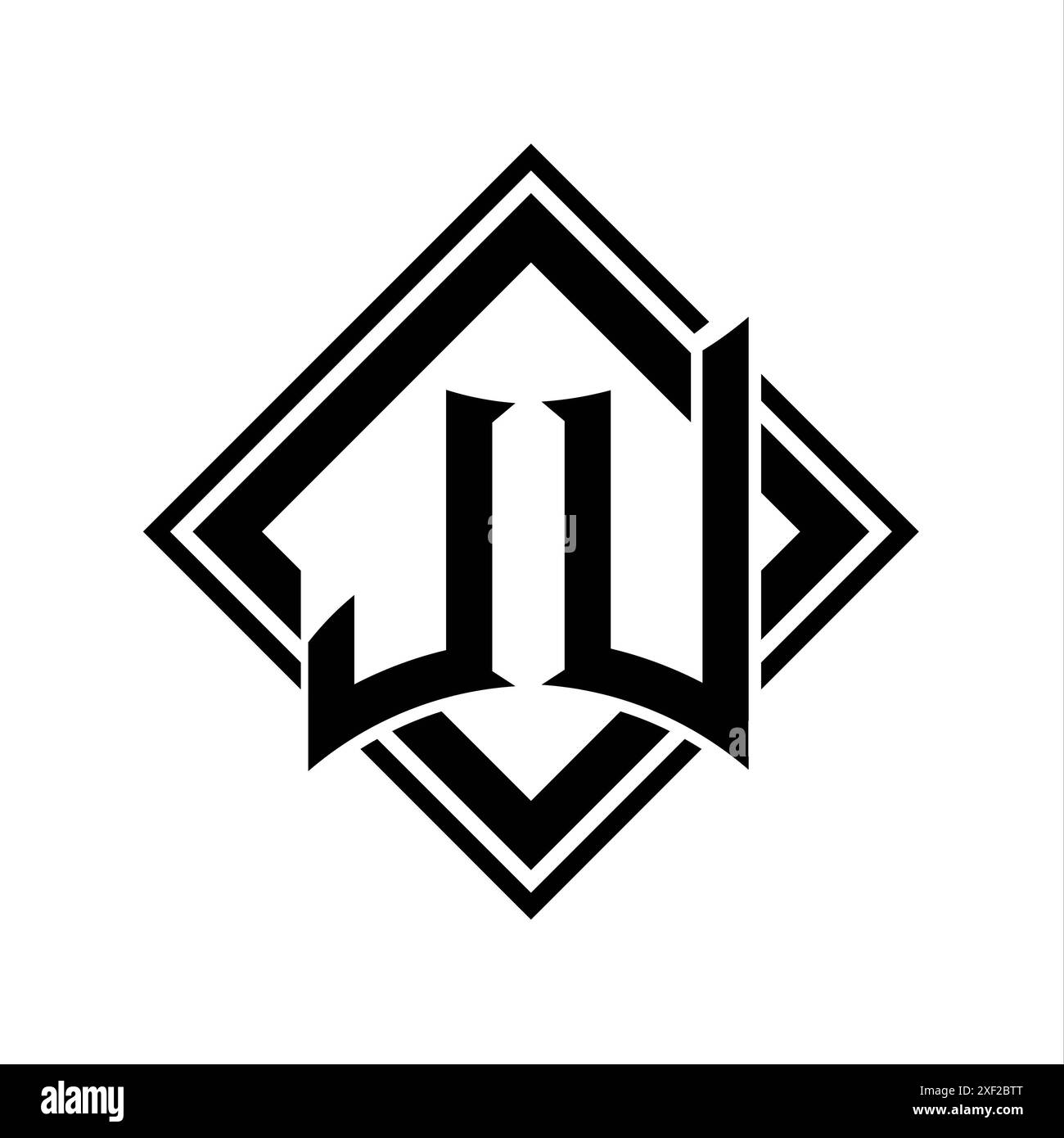 JU Letter logo with abstract shield shape with square black outline on ...