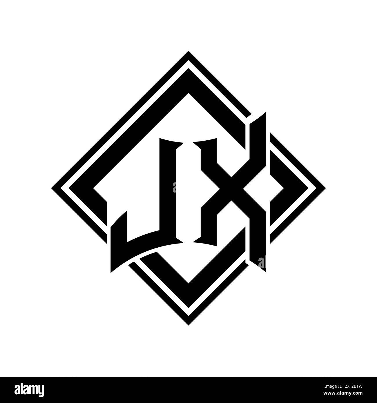 JX Letter logo with abstract shield shape with square black outline on ...