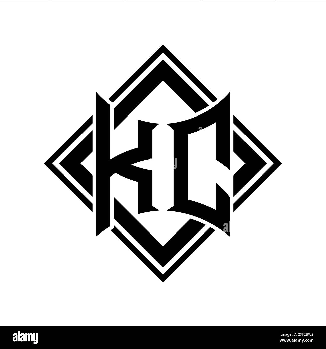KC Letter logo with abstract shield shape with square black outline on ...