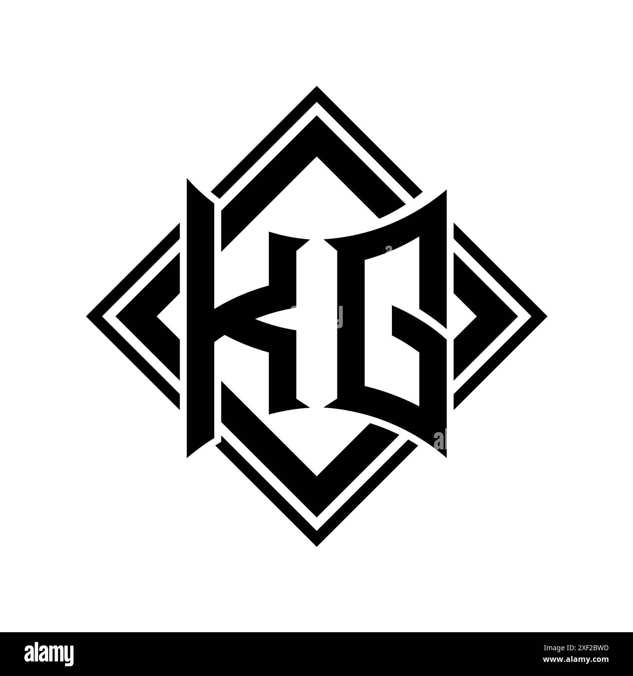 KG Letter logo with abstract shield shape with square black outline on ...