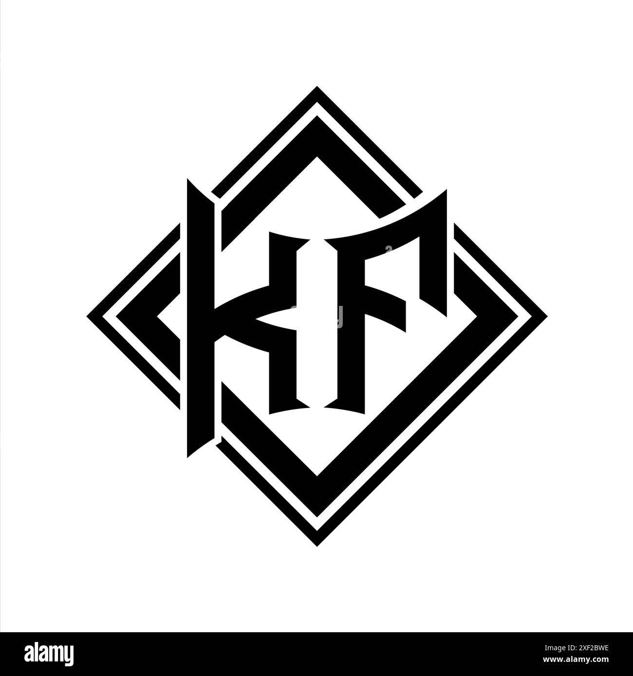 KF Letter logo with abstract shield shape with square black outline on ...