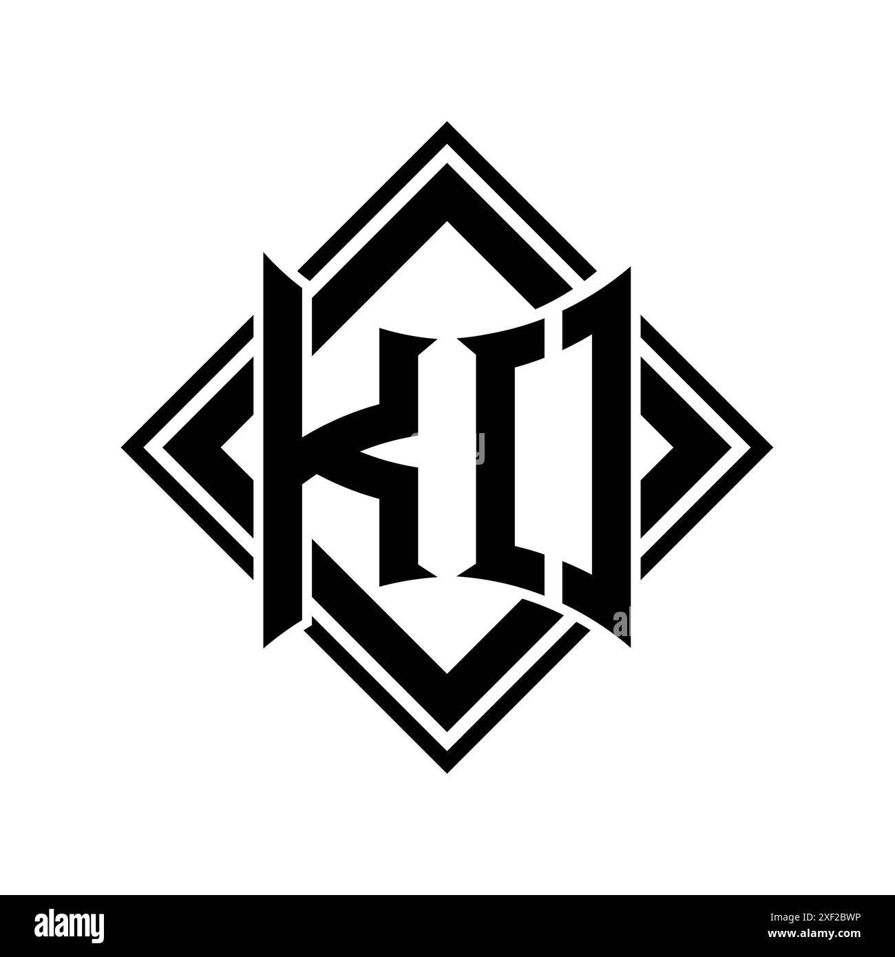KO Letter logo with abstract shield shape with square black outline on ...