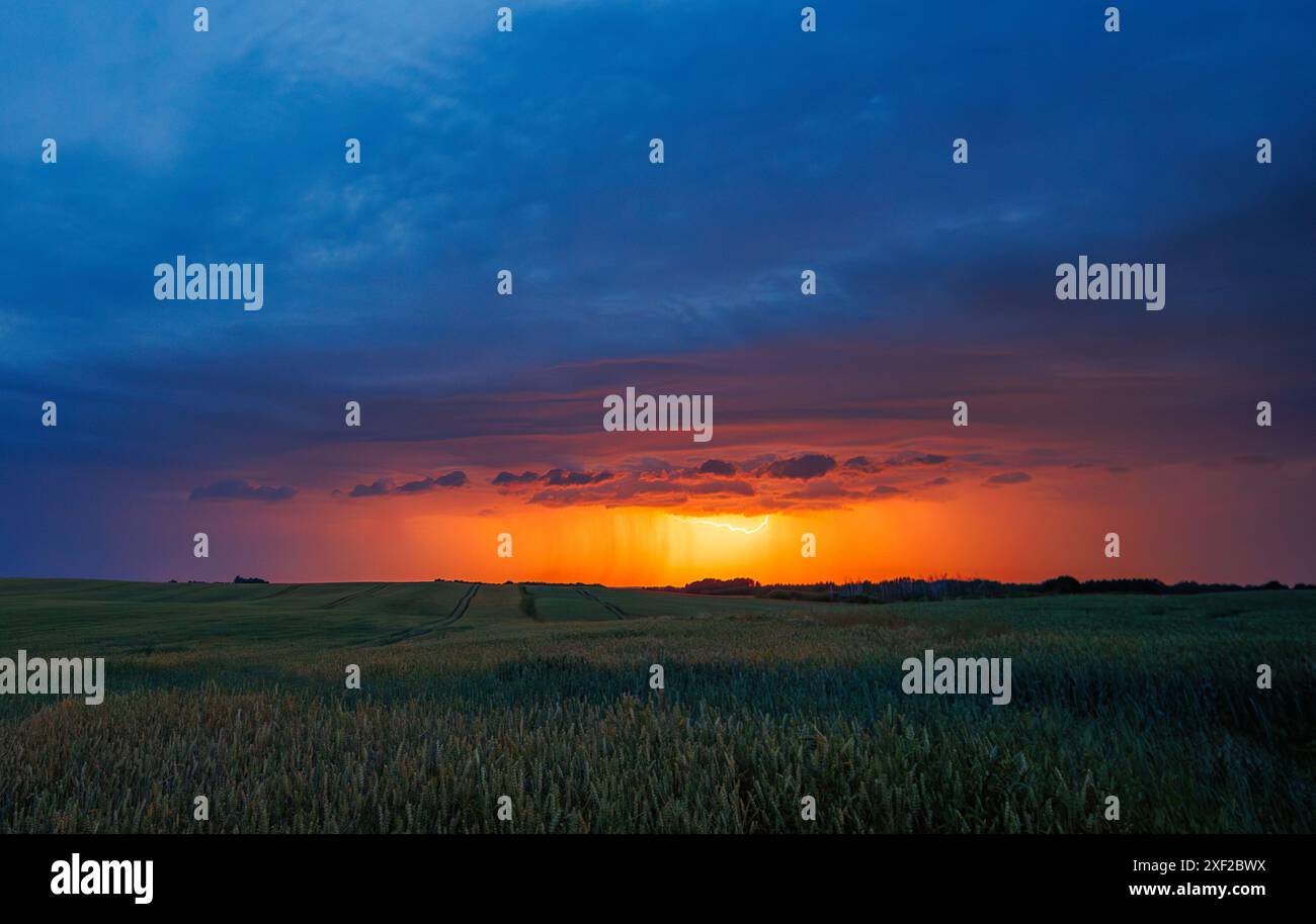 Dazzling lightning display brightening the nighttime with vibrant bolts ...