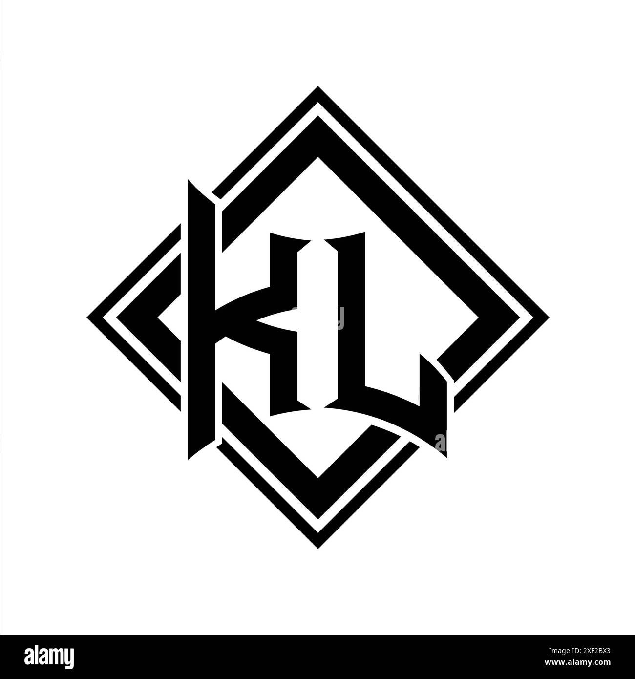 KL Letter logo with abstract shield shape with square black outline on ...