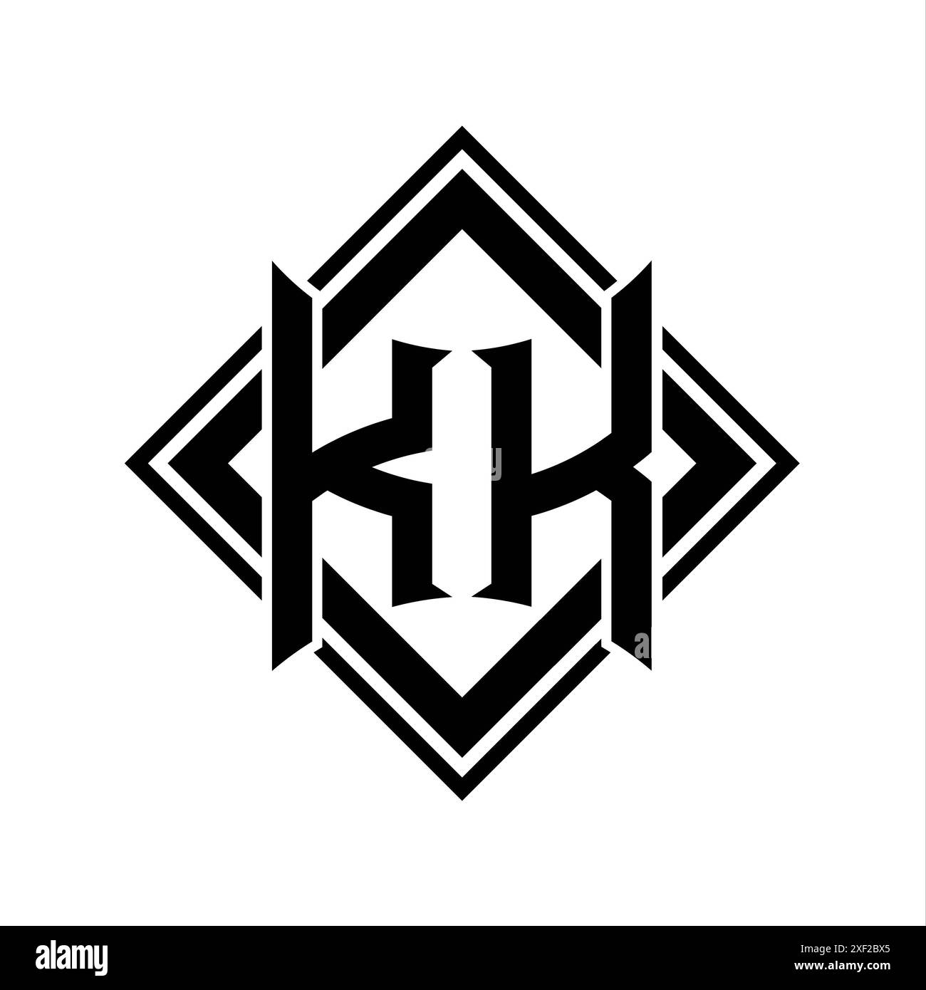 KK Letter logo with abstract shield shape with square black outline on ...