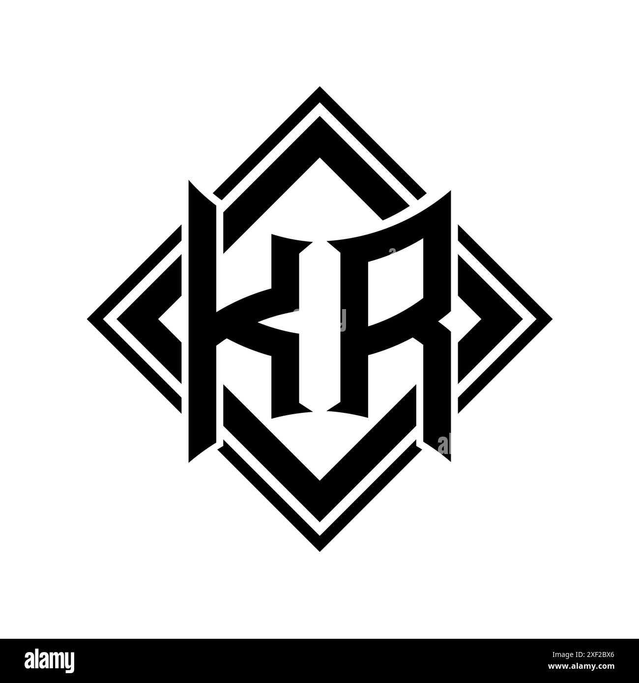 KR Letter logo with abstract shield shape with square black outline on ...