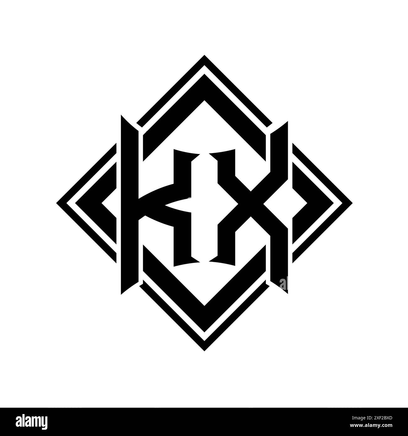 KX Letter logo with abstract shield shape with square black outline on ...