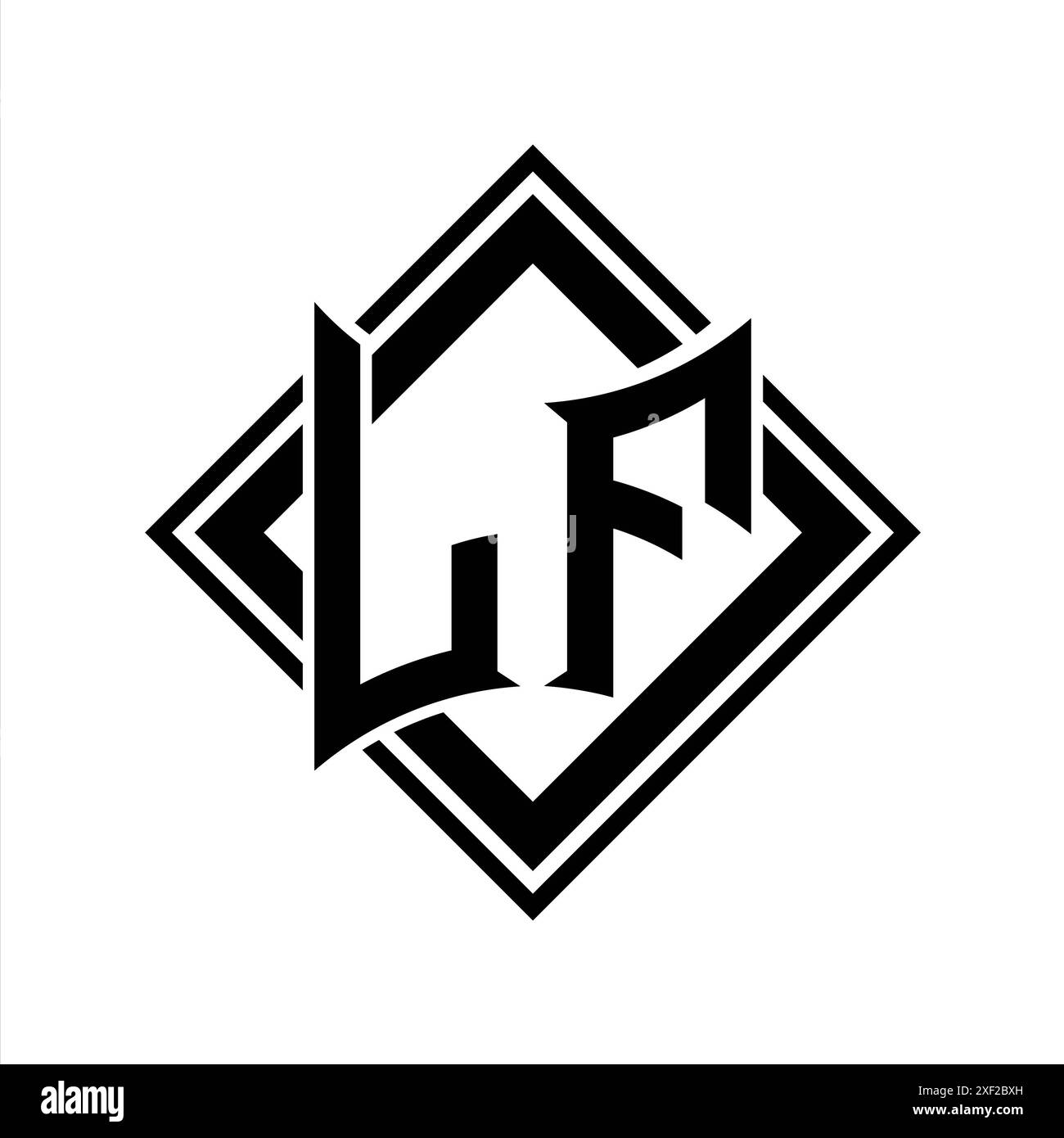 LF Letter logo with abstract shield shape with square black outline on ...