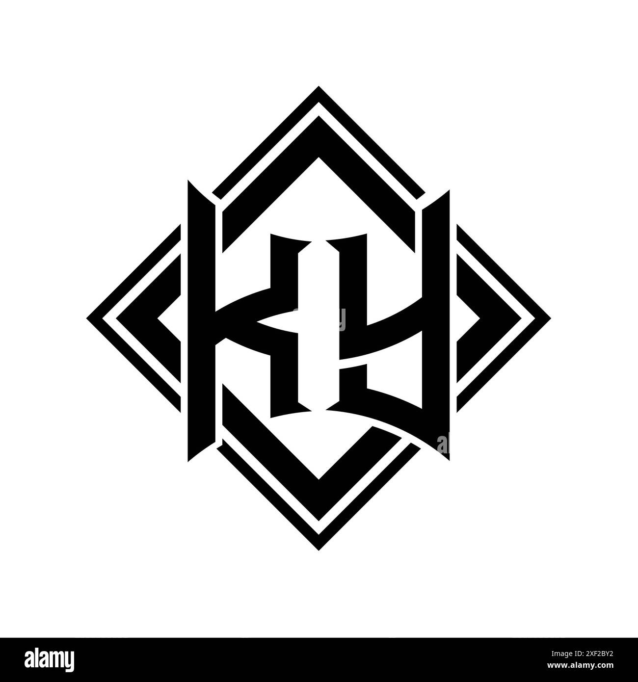 KY Letter logo with abstract shield shape with square black outline on ...