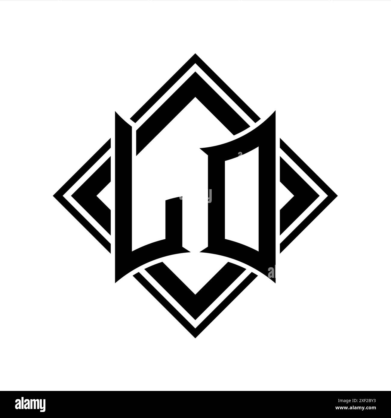 LD Letter logo with abstract shield shape with square black outline on white background template ...