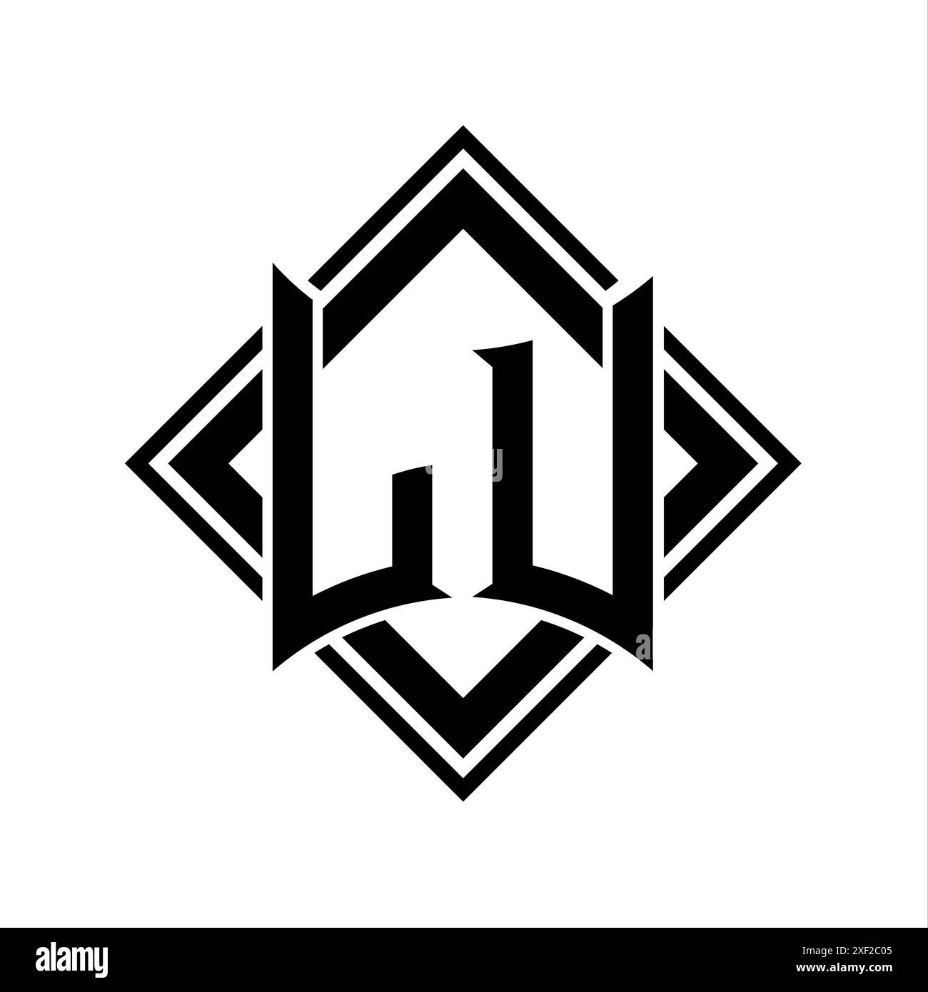 LU Letter logo with abstract shield shape with square black outline on ...