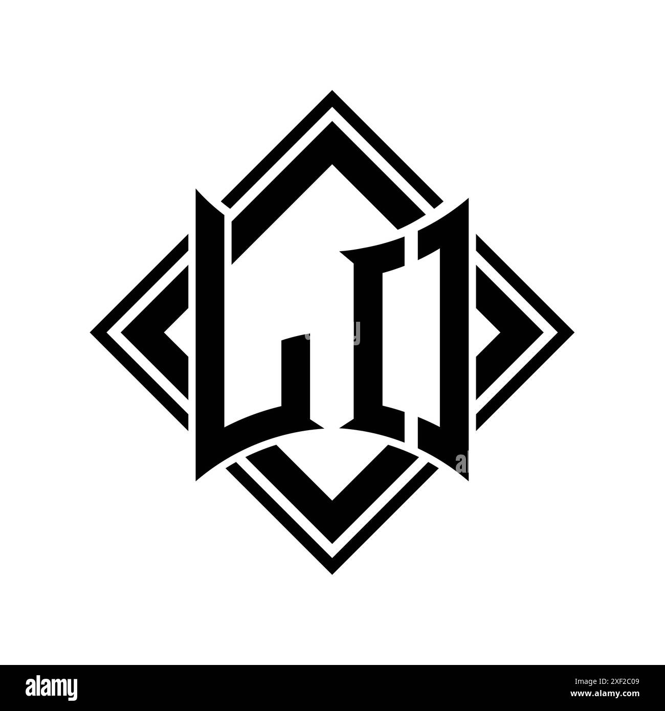 LO Letter logo with abstract shield shape with square black outline on ...