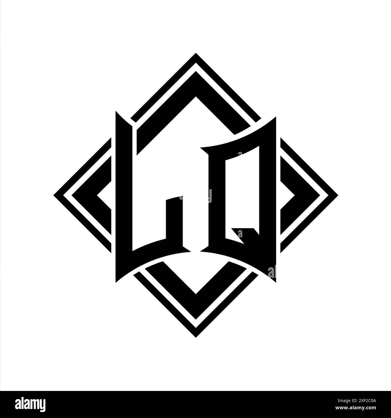 LQ Letter logo with abstract shield shape with square black outline on ...
