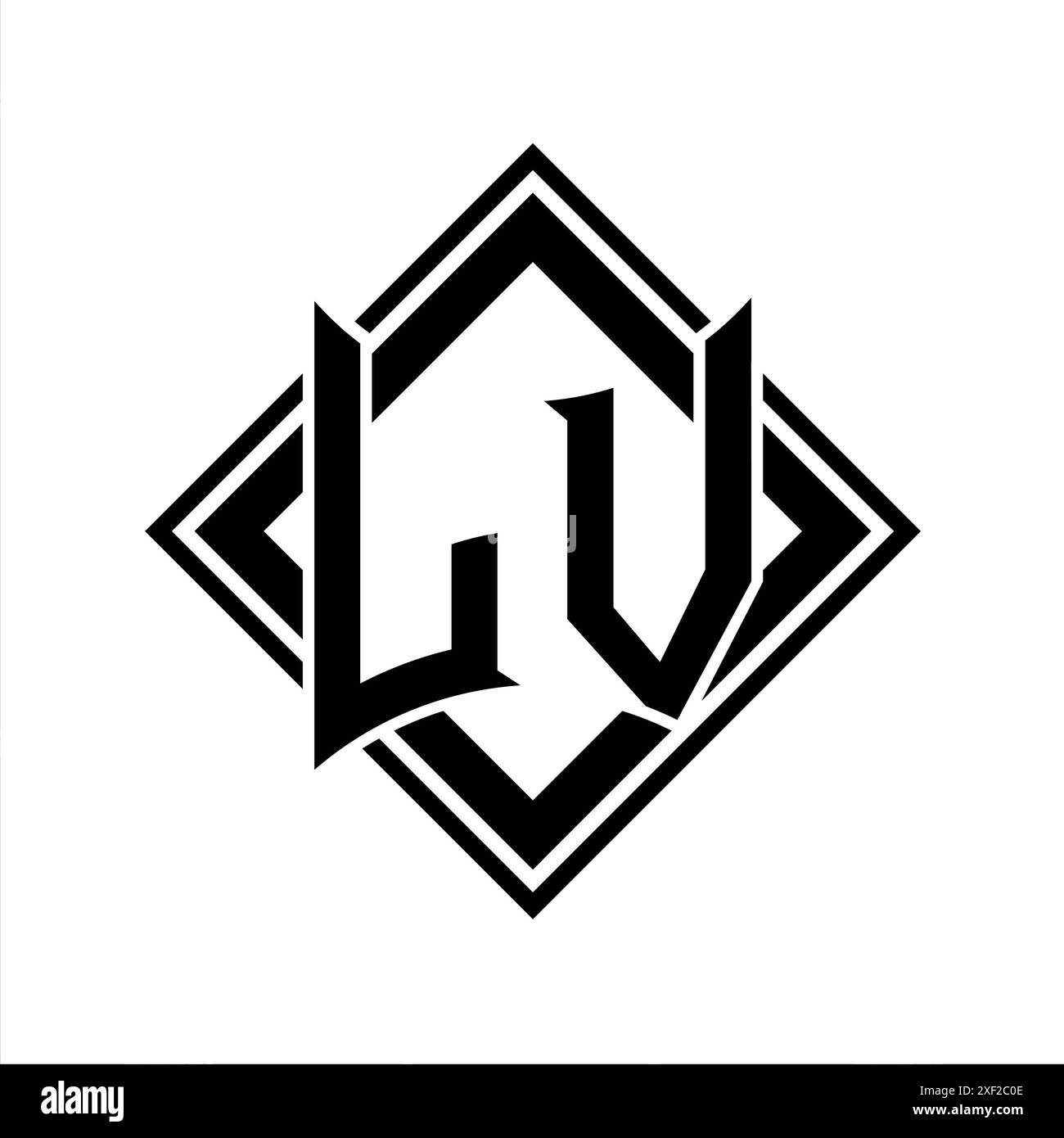 LV Letter logo with abstract shield shape with square black outline on ...