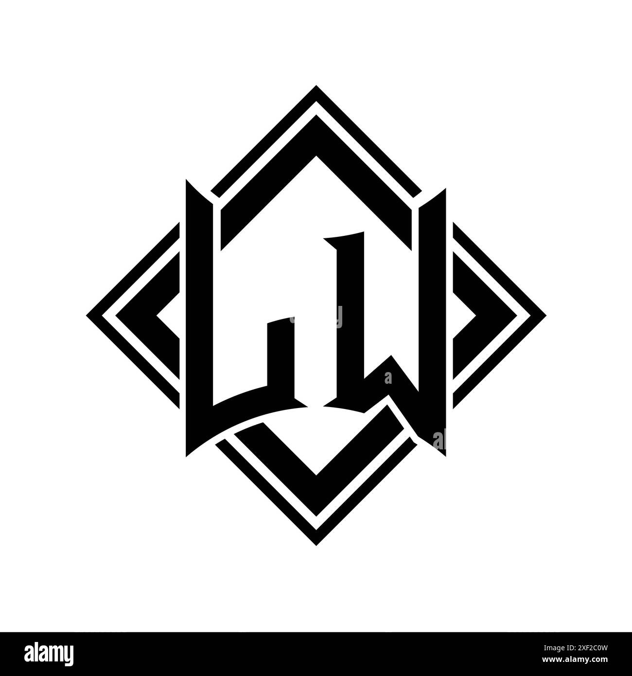LW Letter logo with abstract shield shape with square black outline on ...