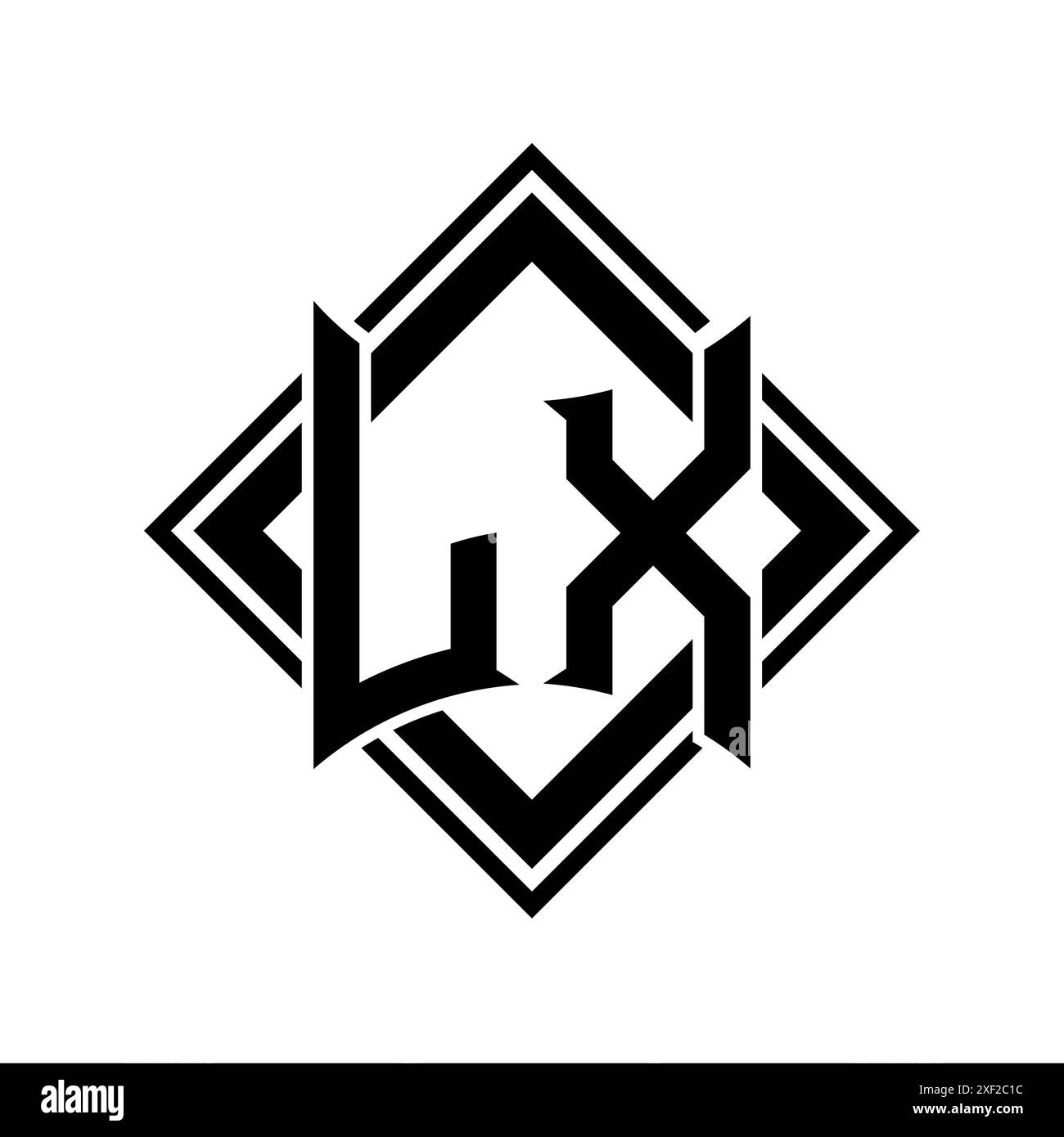 LX Letter logo with abstract shield shape with square black outline on white background template ...