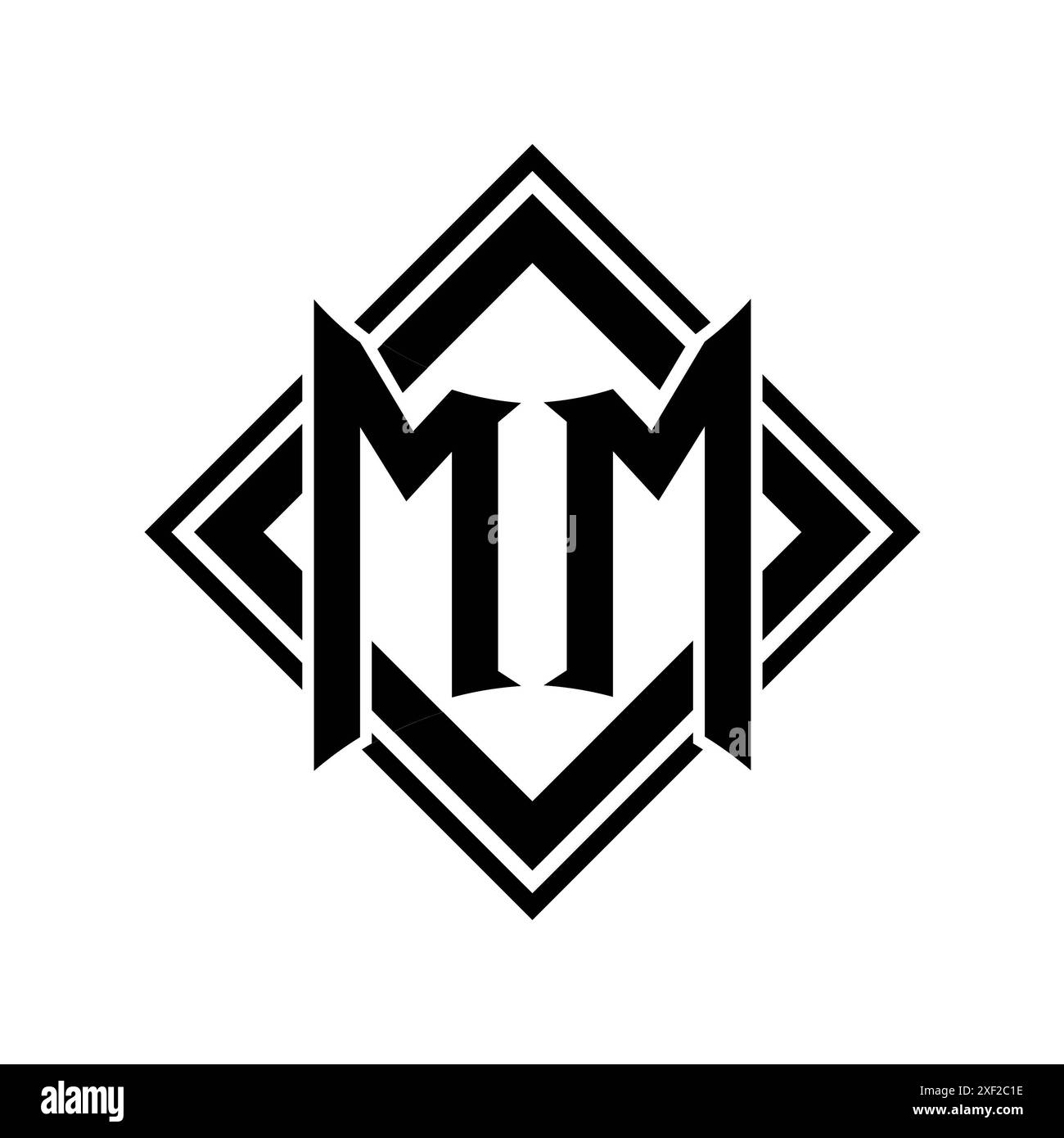 MM Letter logo with abstract shield shape with square black outline on ...