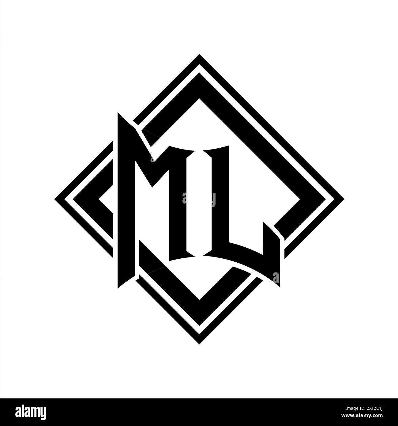 ML Letter logo with abstract shield shape with square black outline on ...