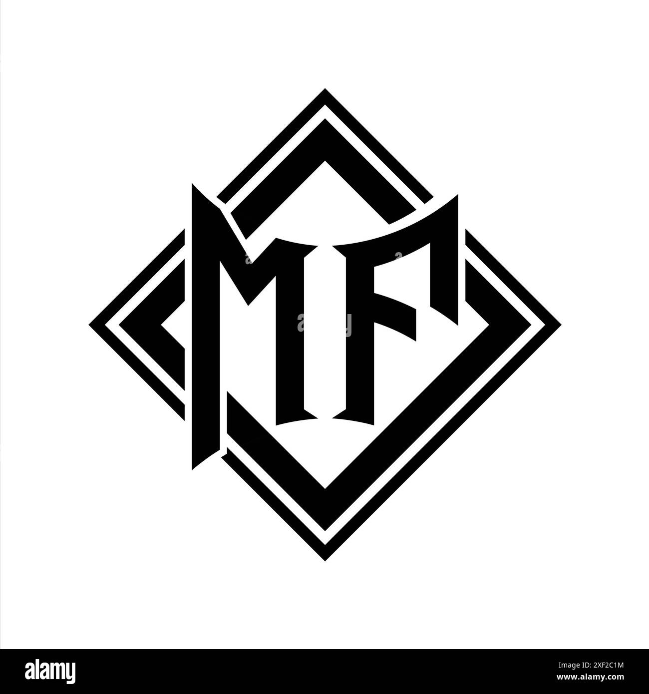MF Letter logo with abstract shield shape with square black outline on ...