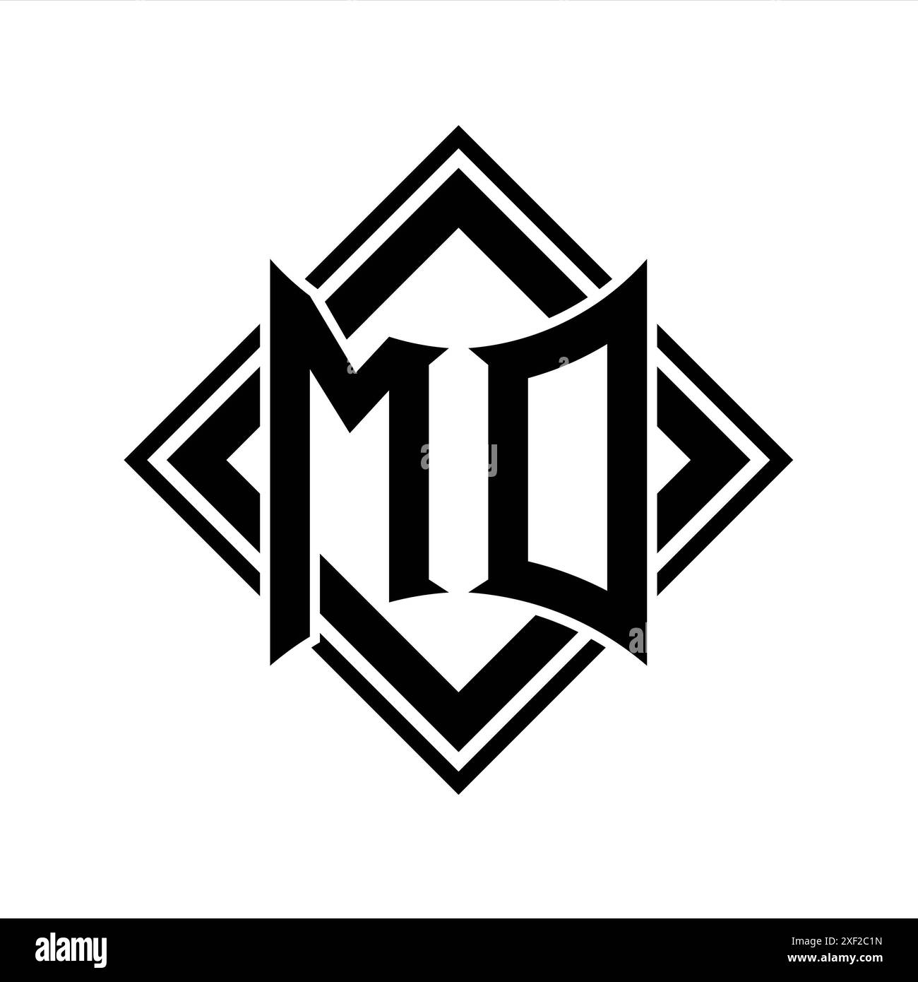 MD Letter logo with abstract shield shape with square black outline on ...