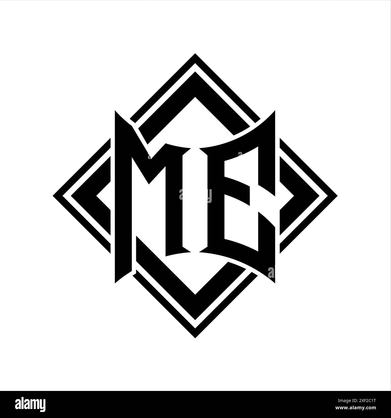 ME Letter logo with abstract shield shape with square black outline on ...