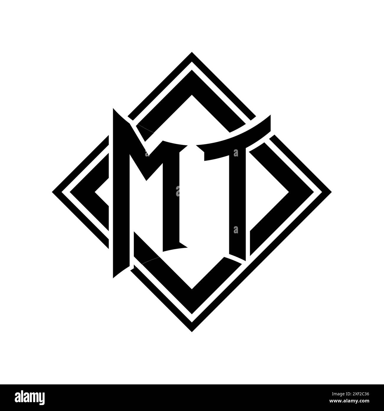 MT Letter logo with abstract shield shape with square black outline on ...