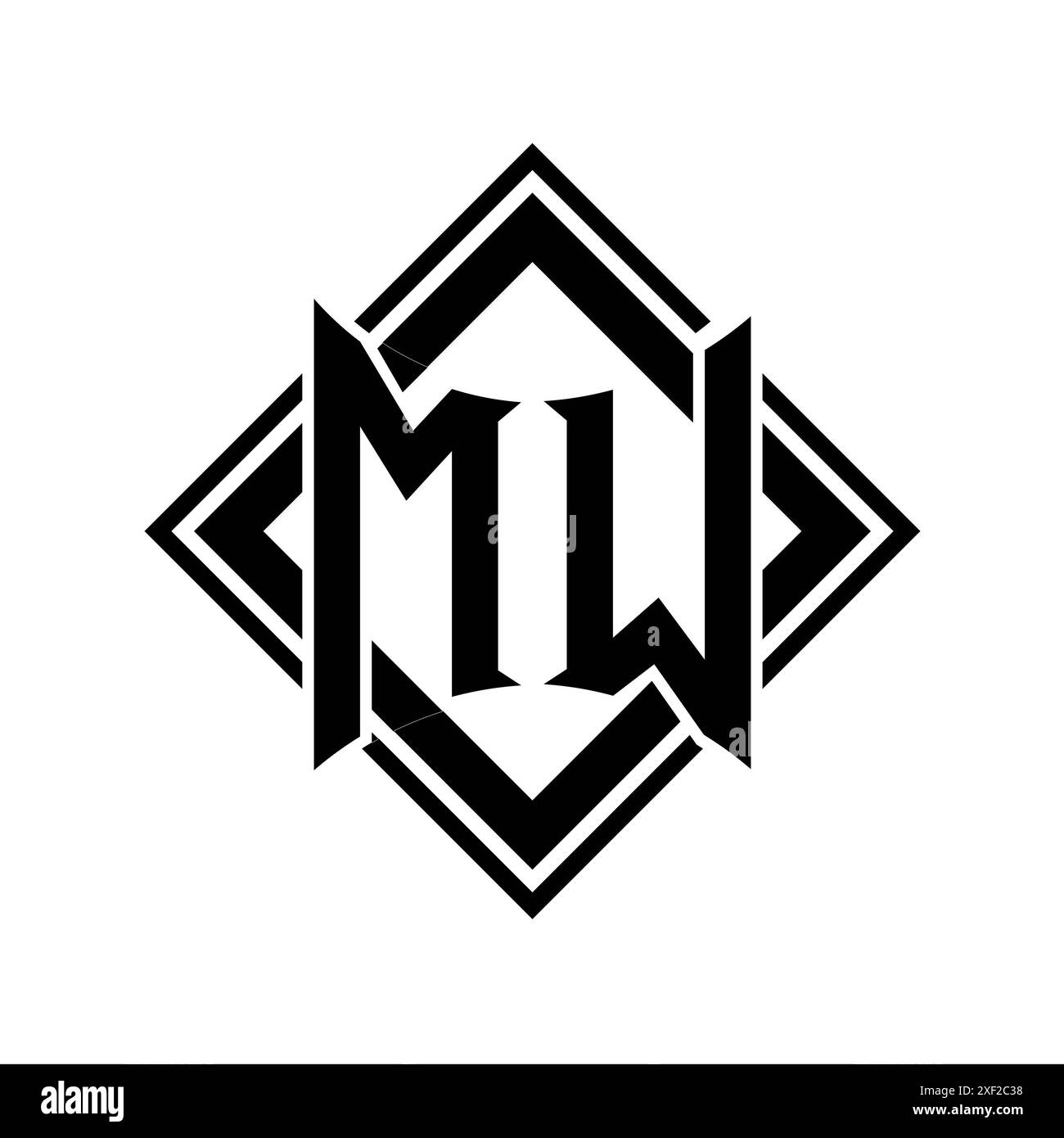 MW Letter logo with abstract shield shape with square black outline on ...