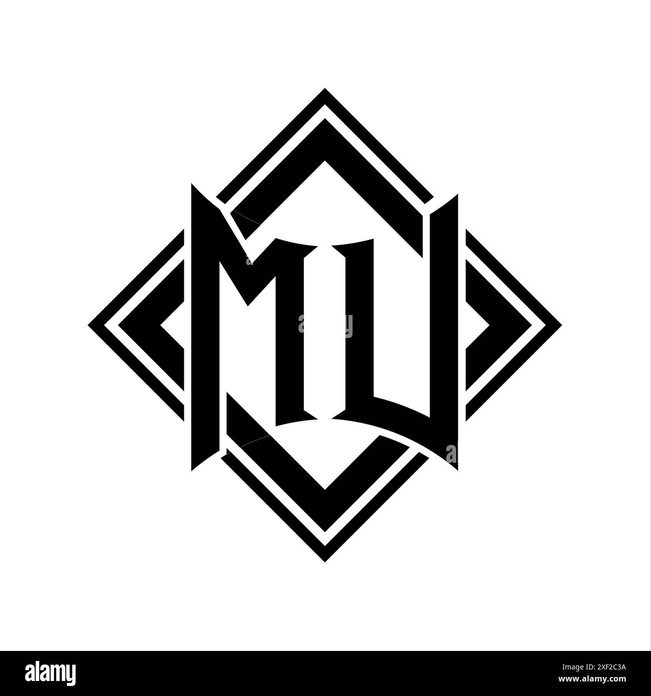 MU Letter logo with abstract shield shape with square black outline on ...