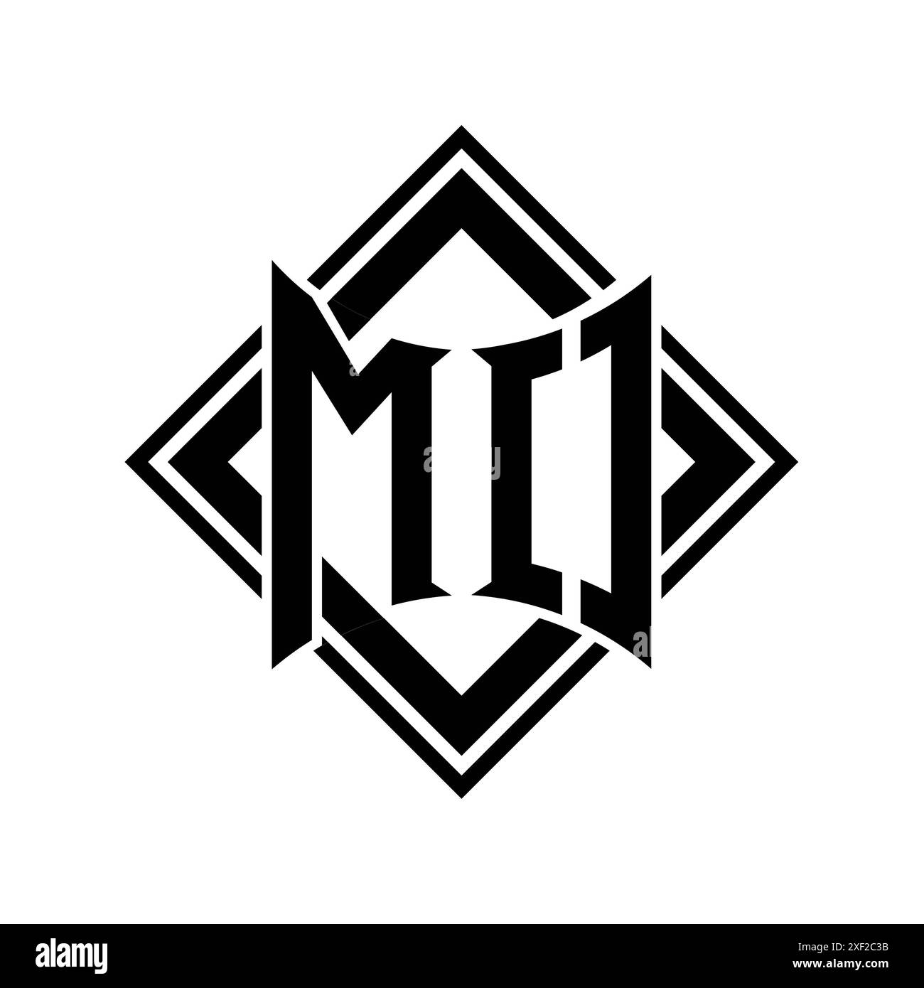 MO Letter logo with abstract shield shape with square black outline on ...