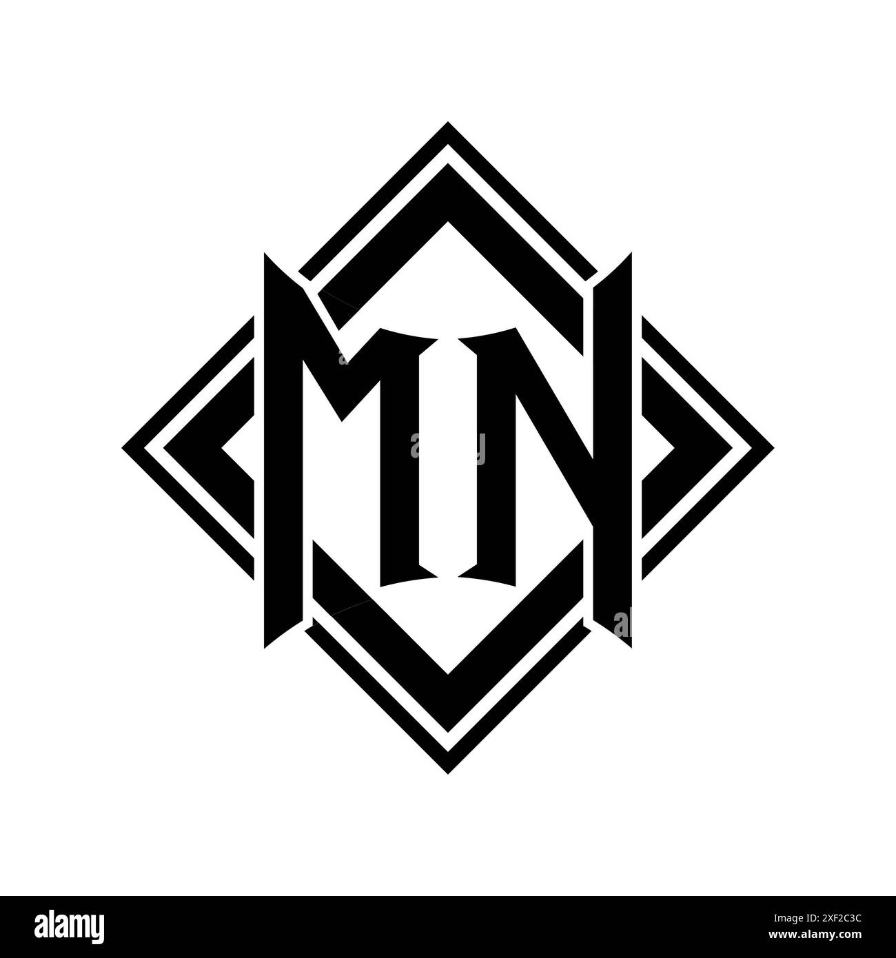 MN Letter logo with abstract shield shape with square black outline on ...