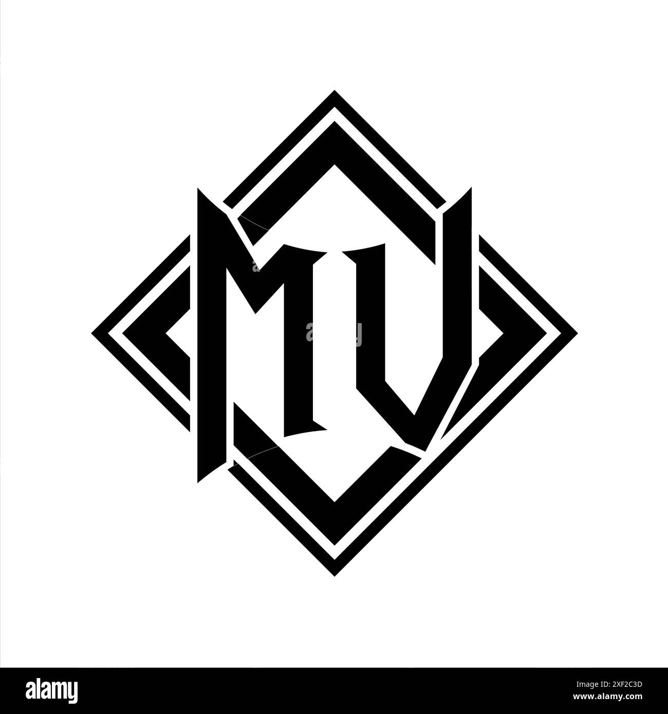 MV Letter logo with abstract shield shape with square black outline on ...
