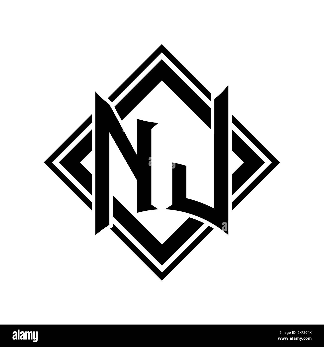NJ Letter logo with abstract shield shape with square black outline on ...