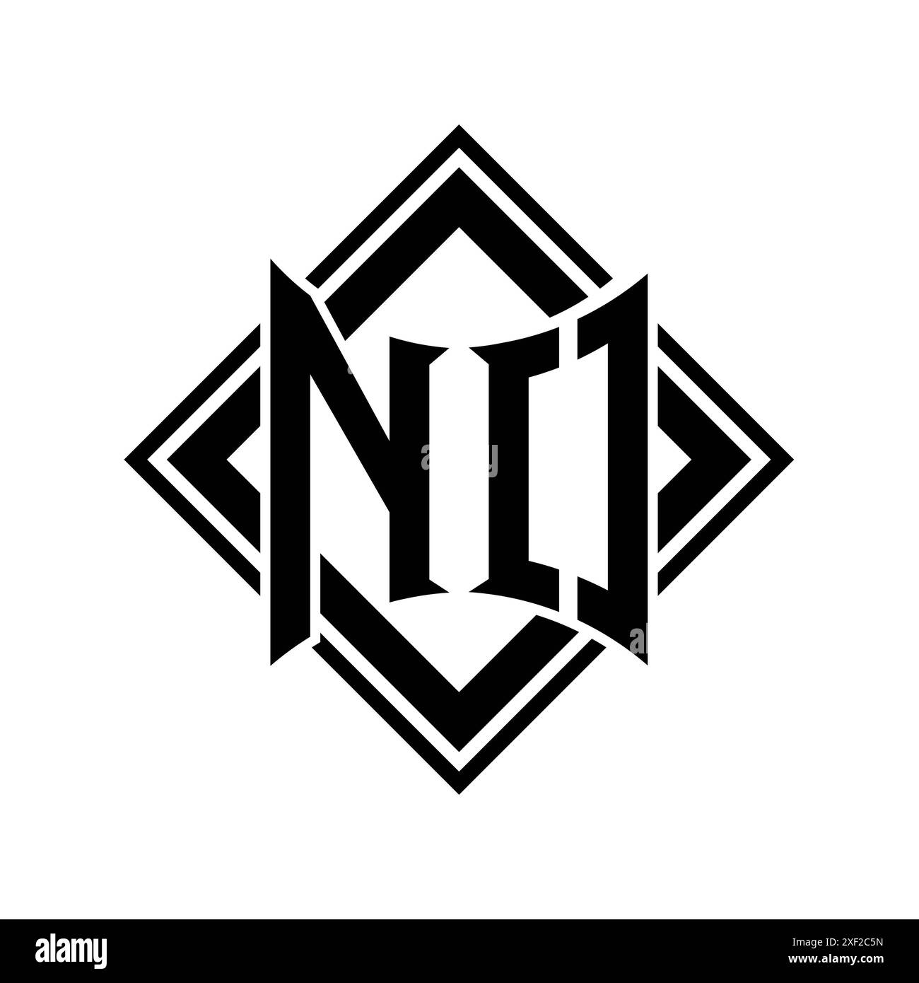 NO Letter logo with abstract shield shape with square black outline on ...