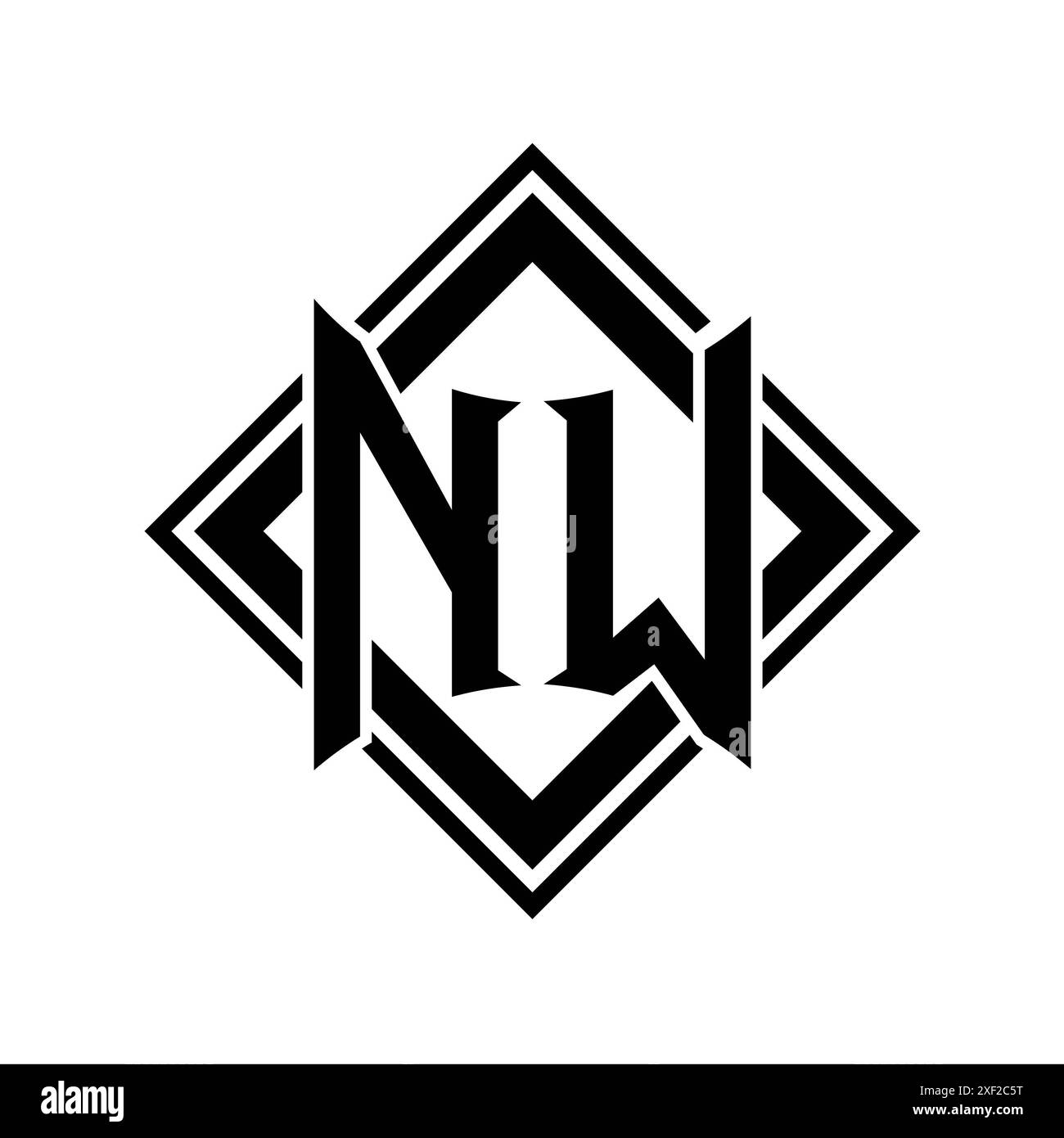 NW Letter logo with abstract shield shape with square black outline on ...