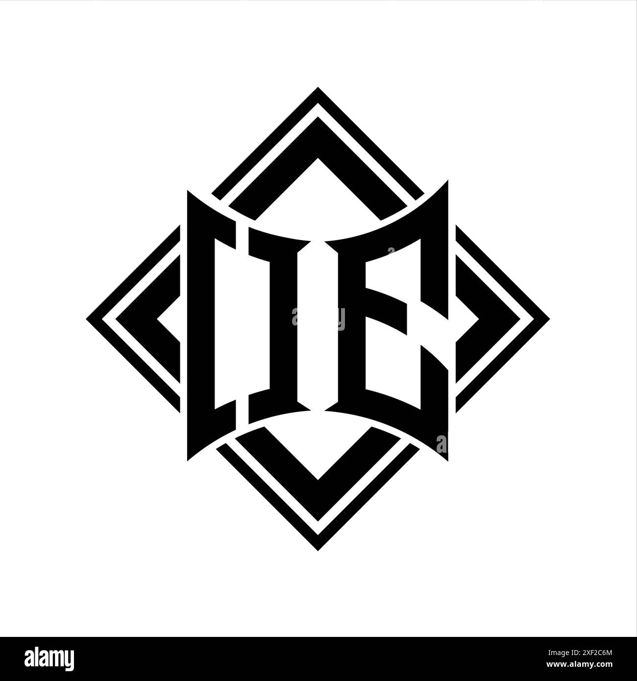 OE Letter logo with abstract shield shape with square black outline on ...