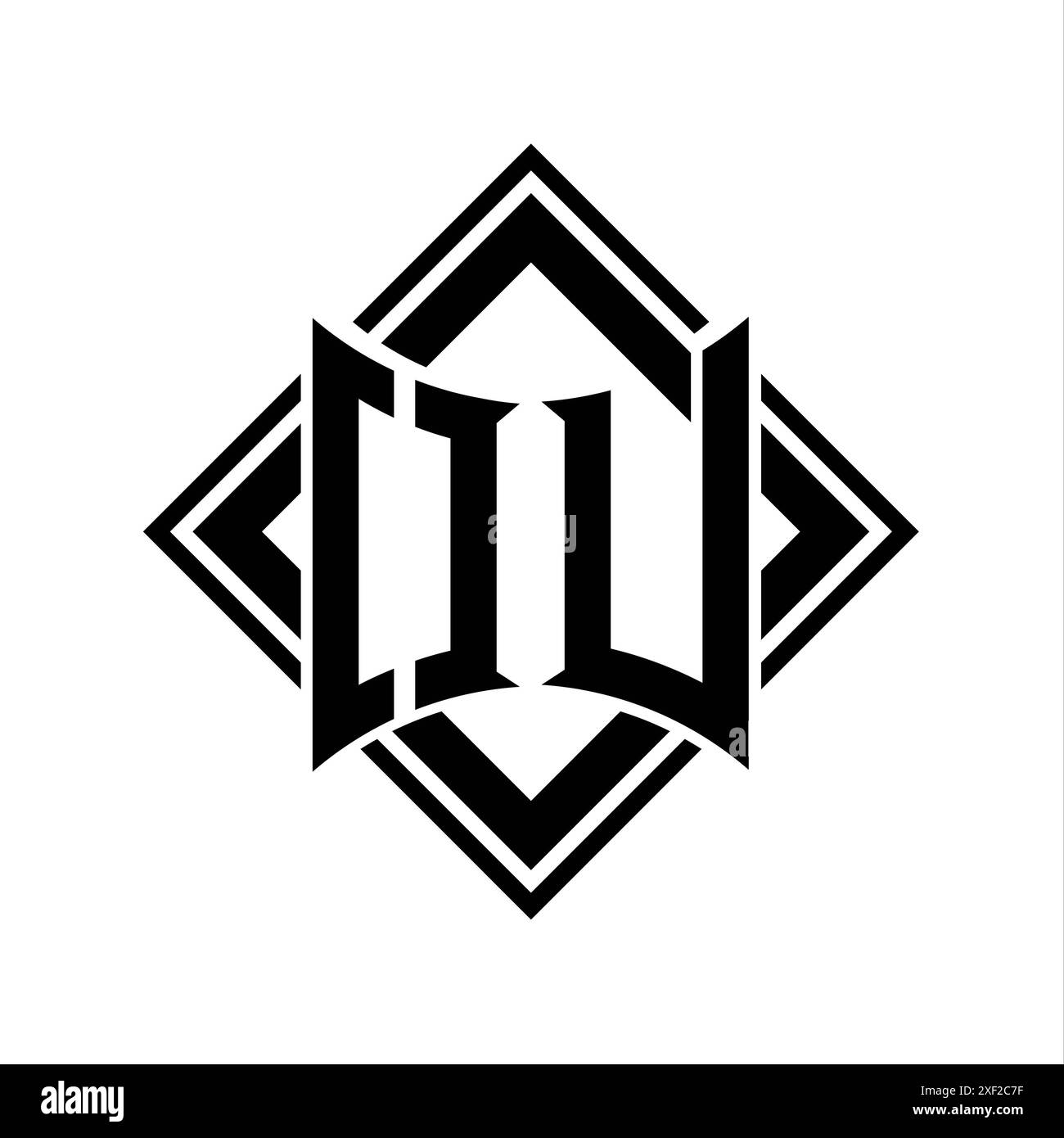 OU Letter logo with abstract shield shape with square black outline on ...