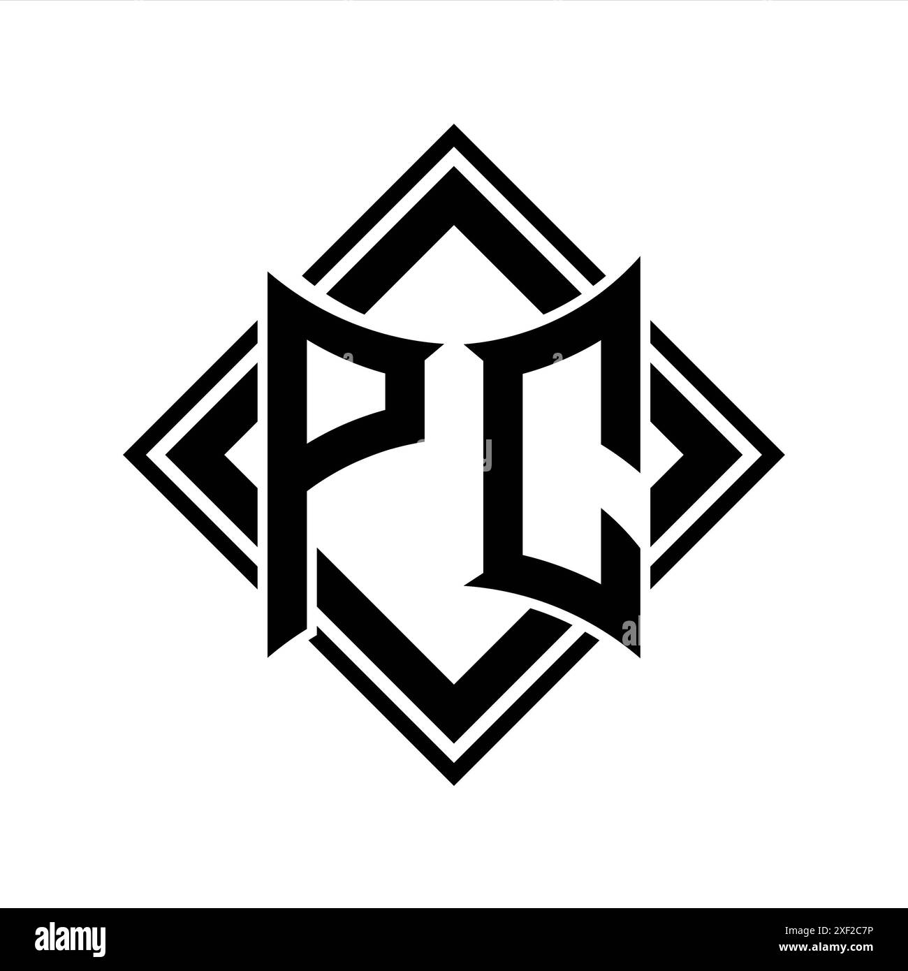 PC Letter logo with abstract shield shape with square black outline on ...